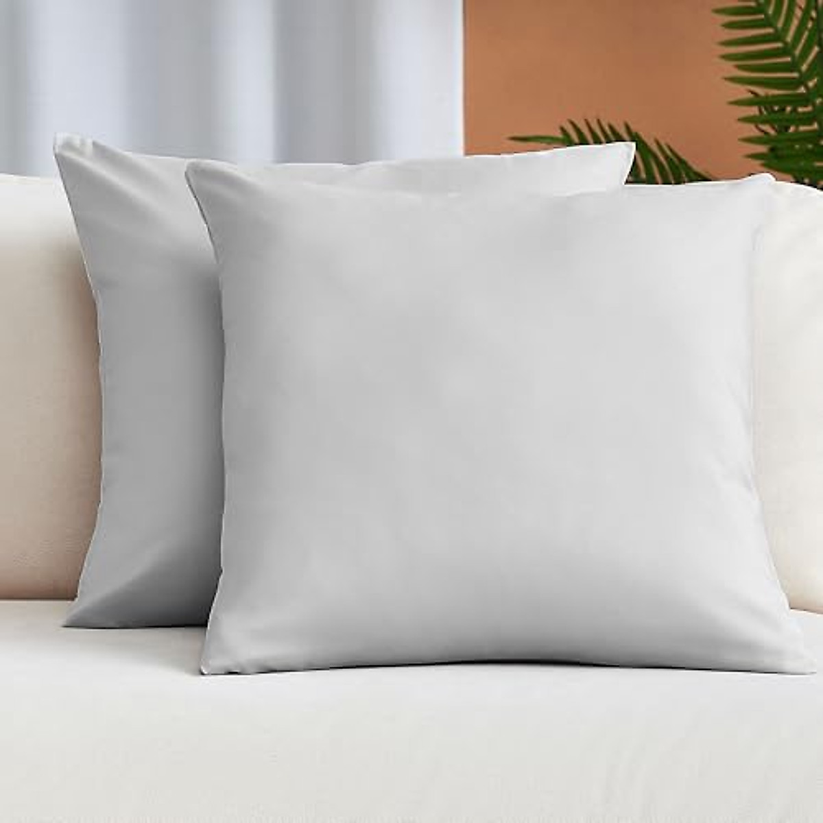 Mellanni Throw Pillow Covers - Pack of 2 Decorative Cover with Hidden Zipper - for Home Decor and Living Room Pillows - Double Brushed Microfiber - Easy Care and Quick Drying (20x20, Light Gray)