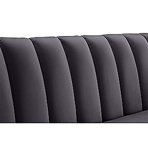 Meridian Furniture 674Grey-S Dixie Collection Modern | Contemporary Velvet Upholstered Sofa with Deep Channel Tufting, 84" W x 37" D x 32.5" H, Grey
