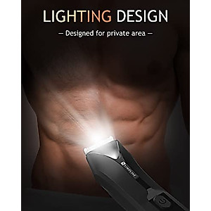 Body Hair Trimmer for Men, Pubic Hair Trimmer with Led Light, Waterproof Ball Trimmer for Men Body Groomer, Electric Groin Hair Trimmer Body Shaver for Men with 3 Replaceable Guard Comb,Charging Dock