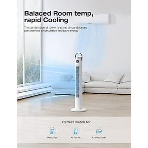 Simple Deluxe Tower Fan with Remote, 46 Inch Oscillating Fan, Bladeless Fans with 24H Timer, 3 Speeds, 3 Modes, LED Display, Cooling Standing Floor Fan for Bedroom Living Room Home Office