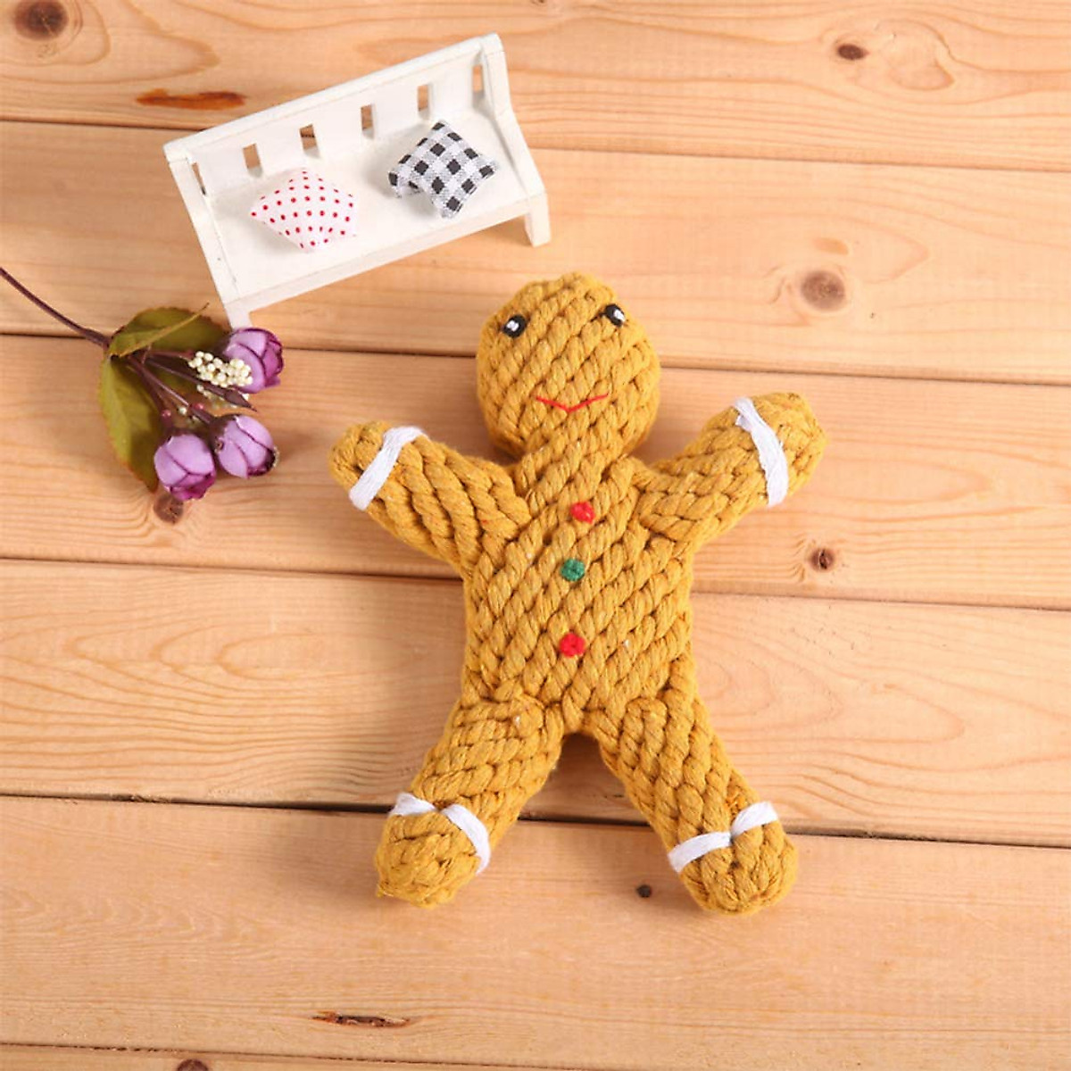 ABOOFAN Pet Dog Christmas Chew Playing Toy Christmas Gingerbread Man Cotton Rope Dog Teething Toy Pet Interactive Toys Dog Bite Toy Dog Chewing Toys for Small Medium Dog Pet Supplies