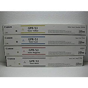 Genuine Original Canon GPR-53 Toner Cartridges Set Black Cyan Magenta Yellow for: Canon ImageRunner Advance C3325 C3330 C3525 C3530 C3025 w/ micro acetoner cloth.