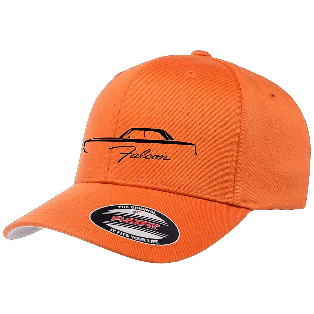 1960-63 Ford Falcon Hardtop Outline Design Flexfit 6277 Athletic Baseball Fitted Hat Cap Orange L/XL