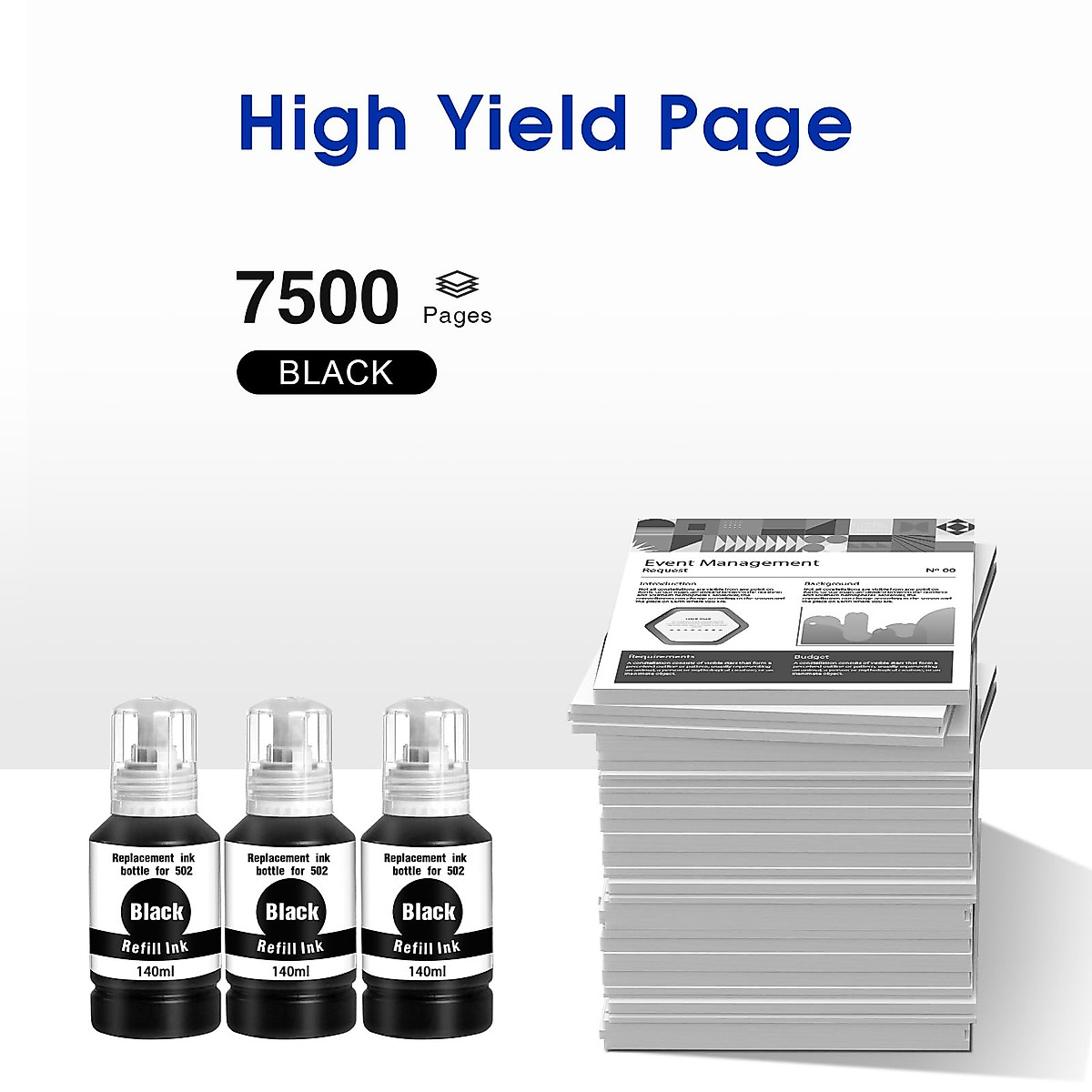 Clorisun 502 Pigment Refill Ink Bottles Replacement for Epson 502 T502 Use with Expression ET-2760 ET-2750 ET-3760 ET-4760 ET-3750 ET-4750 ET-3710 ET-15000 ET-3700 2700 Ecotank Printer (3 Black)