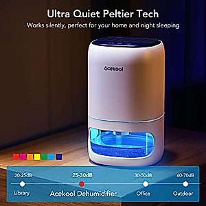 Acekool 35oz Dehumidifier Small Dehumidifier 2 in 1 with 7 Colorful Lights, Low Energy Portable Small Air Dehumidifiers for Home Bedroom Bathroom, Auto-off & Timer Function, Ultra Quiet 25dB, White