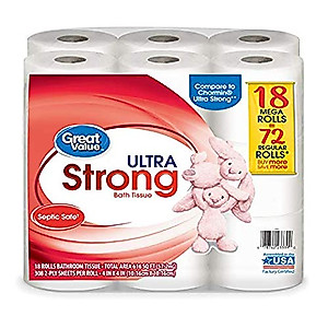Great Value Ultra Strong Toilet Tissue Paper, 18 Mega Rolls (Pack of 4)