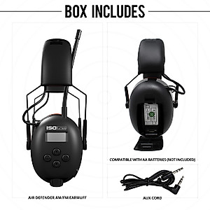 ISOtunes AIR DEFENDER AM/FM Earmuffs: Comfortable Wireless Hearing Protection with AM/FM Radio Tuner. Runs on 2 AA Batteries (Not Included)