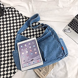 Cross Body Bag Purses for Women Denim Crossbody Handbags Blue Jean Purse Travel Large Hobo Canvas Cute Tote Bag with Zipper Pockets School Teen Girls Shoulder Casual Hand Bags Ladies Messenger Trendy
