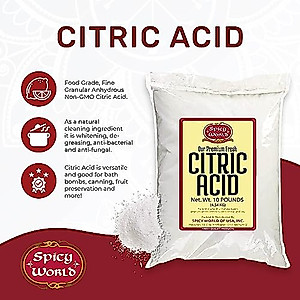 Spicy World Pure Citric Acid, 10 Pound - Food Grade & Non-GMO- Natural Food Preservative, Beauty Ingredient