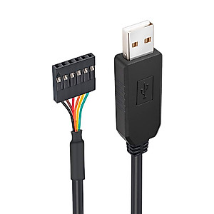 DTech USB to TTL Serial 5V Adapter Cable with FTDI FT232RL Chip 6 Pin 0.1 inch Pitch Female Socket Header UART IC Windows 11 10 8 7 Linux MAC OS (6ft, Black)