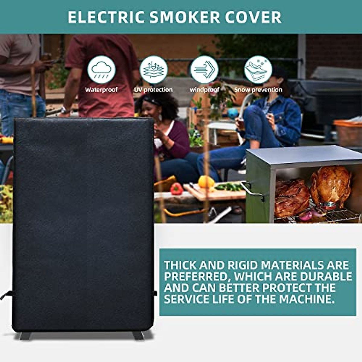 KPT 32 inch Masterbuilt Electric Smoker Cover, 500D Heavy Duty Waterproof Square 2 Burner Small Grill Cover for Weber, Smoke Hollow, Char Broil, Nexgrill Black Grill Cover, Fade and UV Resistant.