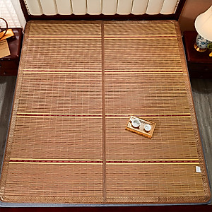 Bamboo Sleeping Mat,Cooling Mat Mattress,Traditional Chinese Summer Sleeping Rattan Pad Cooling Mattress Foldable Breathable Summer Sleeping Mat For Single Double Queen-size Bed-2 sides 1.5x1.95m(4.9x