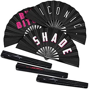 Amyhill 3 Pcs Large Bamboo Hand Fan Rave Fan Folding Fan Foldable Clack Fan Iconic Shade Bye Fan Handheld Chinese Fan for Women Men Festivals Parades Christmas Party Performance Dance, 26 Inch (Cool)