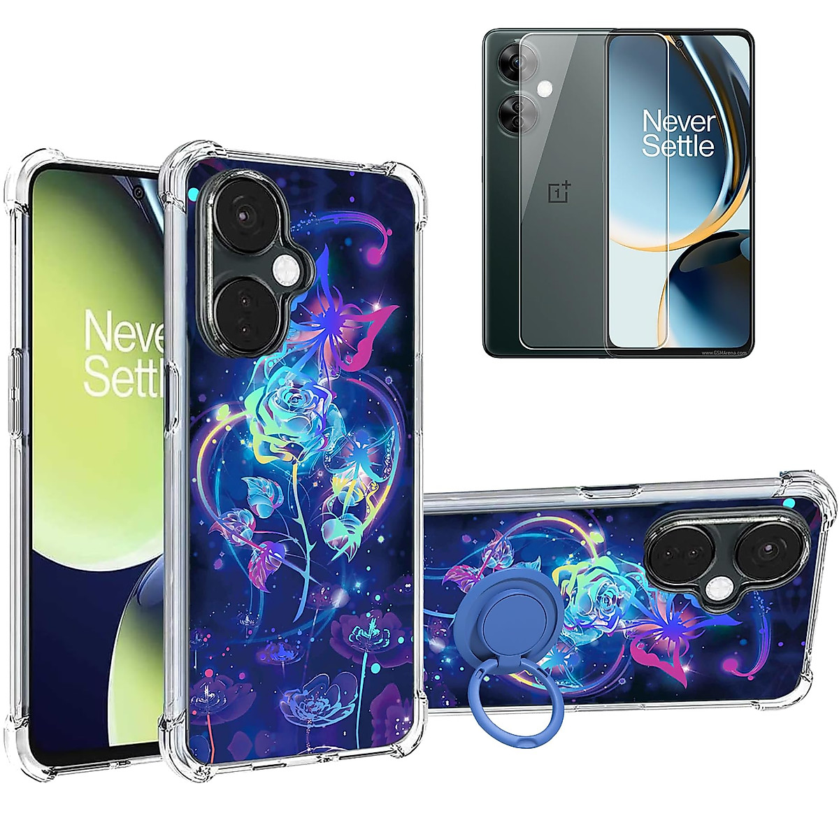 Nord N30 5G Case Compatible with Oneplus Nord N30 5G Phone Case Cover [with Tempered Glass Screen Protector][Hard PC + Soft Silicone][Colorful Reflect Light] IMDL-LMG