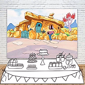 Flintstones Backdrop Background 7x5 Vinyl Stone House Photography Backdrop for Kids Birthday Party Decorations Baby Shower Supplies Picture Photoshoot Video Shoot Drapes