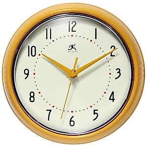 Infinity Instruments LTD. Retro 9 inch Silent Sweep Non-Ticking Mid Century Modern Kitchen Diner Wall Clock Quartz Movement Retro Wall Clock Decorative (Saffron Yellow)…