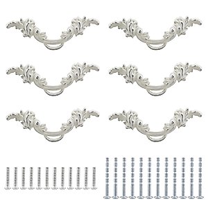 Jiozermi 6 Pcs Ivory White Cabinet Pulls Handles, Vintage Decorative Kitchen Drawer Pulls for Door Kitchen Drawer Dresser Wardrobe Cupboard, Silver Edge