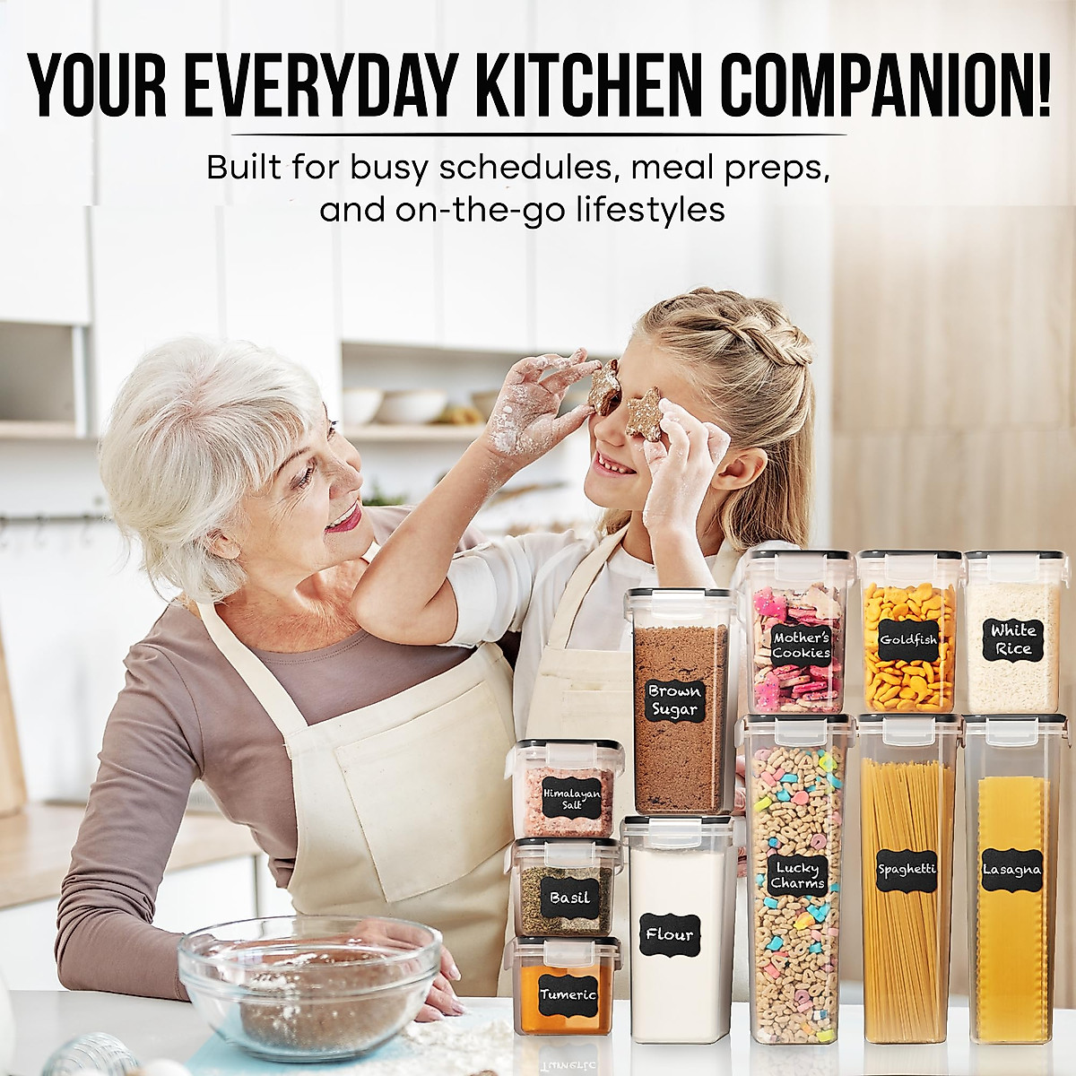 Airtight Food Storage Containers with Lids - 40 PC LARGE SIZE (20 Containers + 20 Lids) Kitchen & Pantry Organization - BPA Free Plastic Food Canister - Cereal, Rice, Flour and Sugar Containers