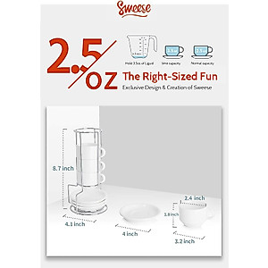 Sweese 2.5 Ounce Porcelain Stackable Espresso Cups with Saucers and Metal Stand Set of 4, White