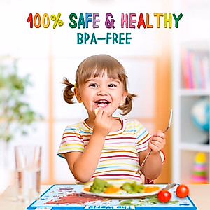 merka Kids Placemat Kids World Map Kids Placemats for Dining Table World Atlas Map Countries Continents and Oceans Non-Slip Reusable Placemats