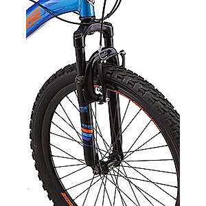 Mongoose Flatrock 21-Speed Hardtail Mountain Bike, 24-Inch Wheels, for Boys Girls Men and Women, Front Suspension, 14.5-Inch Lightweight Aluminum Frame, Blue