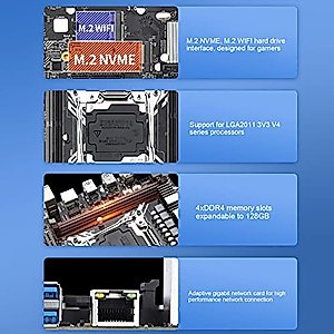 X99M G Desktop Motherboard, 4 DDR4 128GB LGA 2011 3 Computer Mainboard for Intel for XEON E5, M.2 WiFi Port M ATX Gaming Motherboards, 4 SATA3.0, 6 USB2.0, 4 USB3.0, M.2 NVME Port
