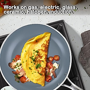 Cook N Home Pots and Pans Nonstick Ceramic Kitchen Cookware Sets Include Saucepan, Frying Pans, Stockpot with Lids, Nylon Utensils, 10-Piece, Heavy Gauge, Black & Gray