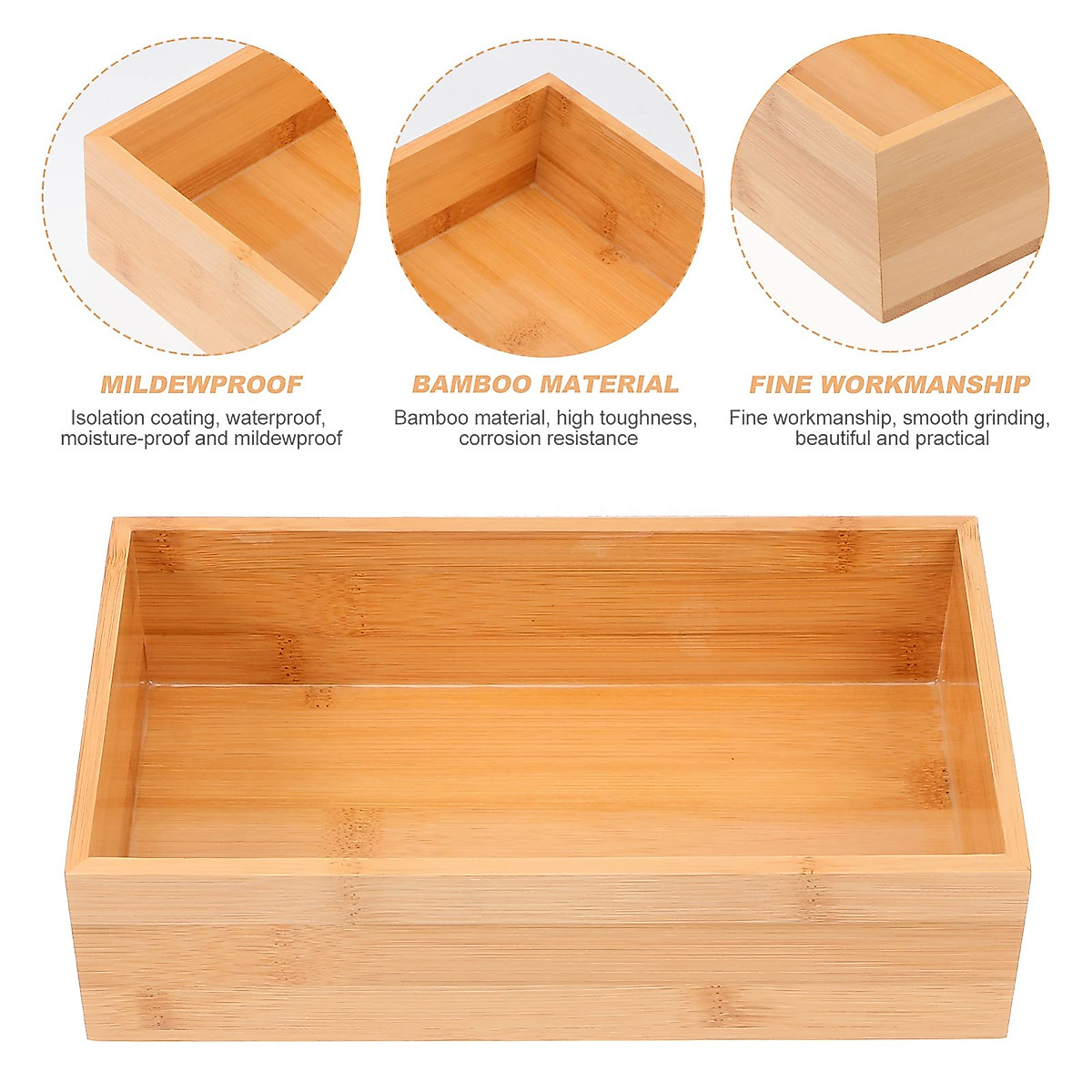 Cabilock Bamboo Storage Box Wood Crates for Storage Bamboo Flatware Wooden Chest Desk Drawer Bamboo Cutlery Organizer Cosmetic Storage Bin Bamboo Vanity Tray Hinged Cover Customized Office