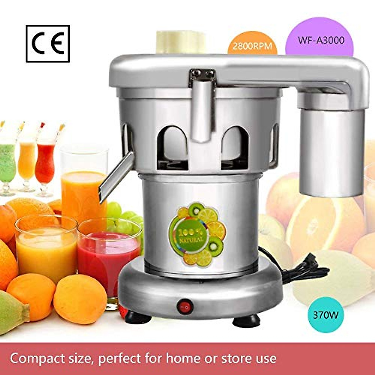 WF-A3000 Juicer Machine, Fruit and Vegetables Juice Maker, Commercial Juice Extractor Stainless Steel Heavy Duty 110V 370W