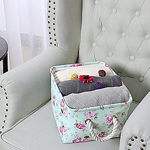 uxcell Storage Basket Bin for Toys Clothes, Collapsible Canvas Fabric Laundry Basket Box with Drawstring Closure & Carry Handles, Floral (Large - 17.7"x13.8"x9.8")