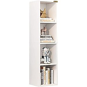 MIN WIN 4-Tier Narrow Bookcase Bookshelf, 4-Tier Cubby Storage Shelf Bookshelf, 4-Shelf Open Shelf Bookcase, Tall Narrow Cube Display Storage Shelves, Small Spaces, White