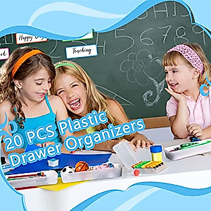 Macarrie 20 Pcs Plastic Drawer Organizer 10 x 3.3 x 1.8 Inch Storage Tray Plastic Silverware Organizer Utensil Holder Drawer for Makeup Kitchen Bathroom Desk Cabinet Organizing, White