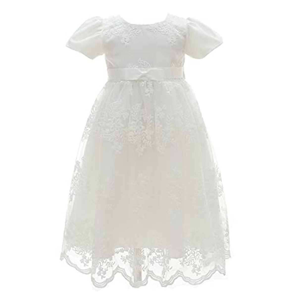 Silver Mermaid Baby Girls Floral Embroidery Baptism Christening Dress Special Occasion Formal Gown Outfit(3M,Ivory White)