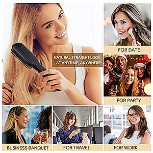 JUMPHIGH Hair Straightener Brush, Ionic MCH Ceramic, Anti-Scald, Auto Temperature Lock, Portable, Dual Voltage for Home and Travel