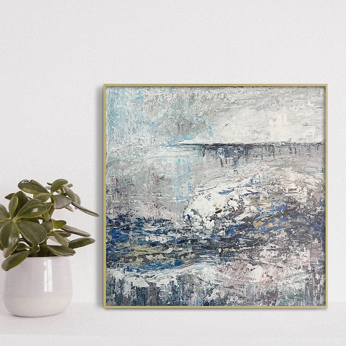 Abstract Oil Painting On Canvas Minimalist Original Home Decor Wall Art Large Landscape | BRASS EVENING (21.6"x21.6" | 50x50 cm, Rolled in a tube)