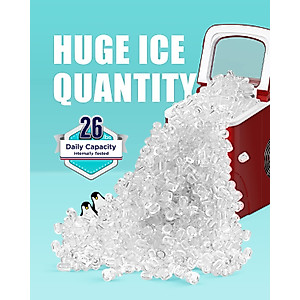 Ice Makers Countertop - Silonn Portable Ice Maker Machine for Countertop, Make 26 lbs Ice in 24 hrs, 2 Sizes of Bullet-Shaped Ice with Ice Scoop and Basket, Red