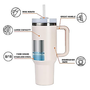 40oz Tumbler with Handle, Straw, Lid, Stainless Steel Vacuum Insulated Water Bottle Adventure Travel Mug Quencher for Iced Coffee, Hot or Cold Tea, and Beverage, Rose Quartz