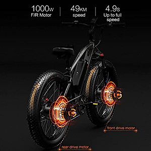 iRonsnow LANKELEISI Newest Dual Motors MTB, Shimano 7 Speed E-Bike Hydraulic Disc Brake, 90-100NM 20AH 2000W 26" Fat Tire Electric Bike 35MPH, Electric Bicycle for Adults (Blue/Black)