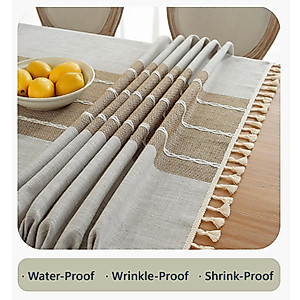 Alsoo Table Cloth Rectangle Table Rustic Waterproof Tablecloth Cotton Linen Wrinkle Free Table Cloths for Parties, Kitchen Dining, Holiday, Christmas, Coffee Lines, 4-6 Seats/55x75 Inches