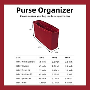 DGAZ Purse Organizer Insert For Chanel CF Bags，Silk Bag Organizer，Luxury Handbag & Tote Shaper(Wine Red,Jumbo 30)