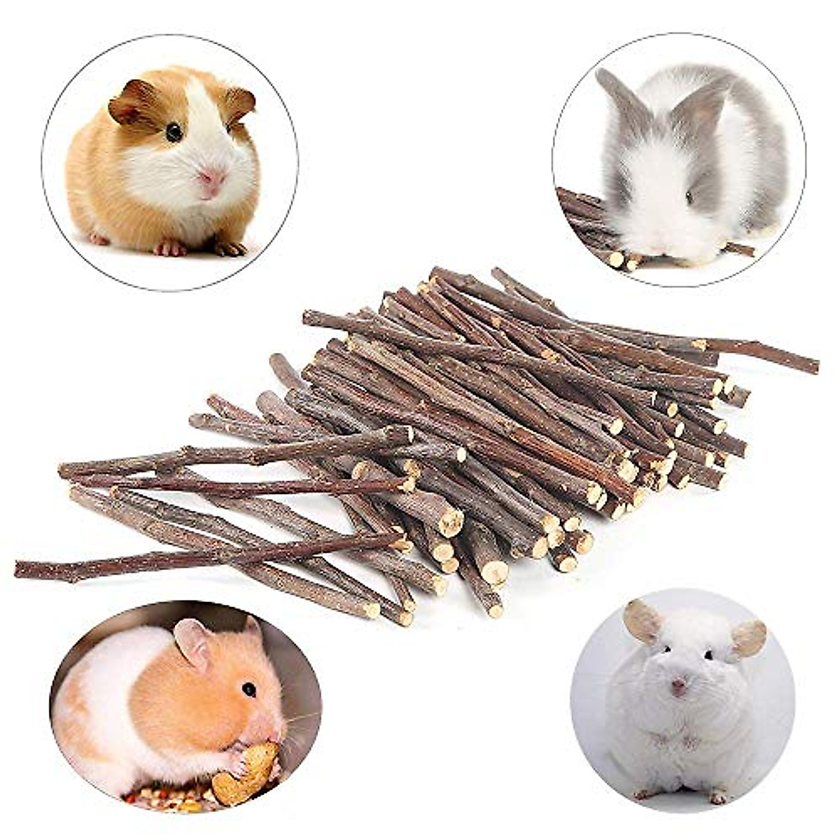 Bojafa 250g Apple Sticks Small Animals Molar Wood Treats Toys for Rabbits Chinchillas Guinea Pig Hamster Gerbil Parrot Bunny and Small Animals Chew Stick Toys Treats (250g, About 50 Pcs)
