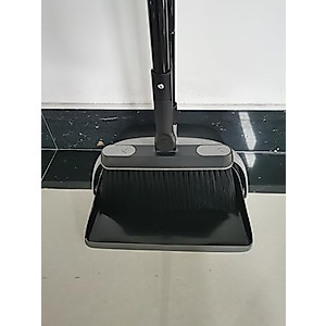 JEHONN Broom and Dust Pan, 54.3 inches Long Handle Swivel Brush, Upright Foldable Dustpan with Comb Teeth for Home Kitchen Lobby Indoor Floor Cleaning (Black & Gray)