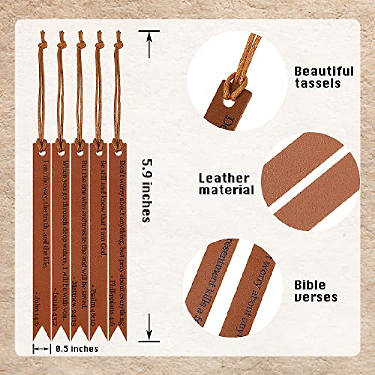 ZIZZON Christian Bible Verses Leather Bookmarks Handmade Page Markers Inspirational Christian Gift for Men Women Book Lovers 16 Pieces