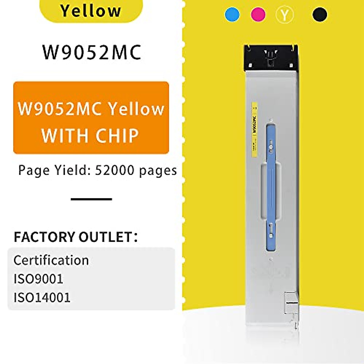 kooway Remanufactured W9050 W9052MC Toner Cartridges Replacement for HP MFP E87640 E87650 E87660-52000 Pages (W9052 Yellow 1 Pack)