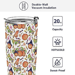 Jihqo Halloween Pumpkin & Lollipop Tumbler with Lid and Straw, Insulated Stainless Steel Tumbler Cup, Double Walled Travel Coffee Mug Thermal Vacuum Cups for Hot & Cold Drinks 12oz