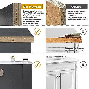 NOTOP 30" Floating Bathroom Vanity with White Ceramic Sink Comb, Modern Undermount Solid Wood Two Soft Close Doors Wall-Mounted Cabinet Set with Side Right Open Storage Shelf,Black, 30IN