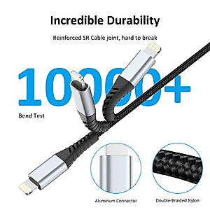 1FT Short iPhone Charging Cable, 3 Pack USB to Lightning Cable 1 Foot iPhone Charger Cord Fast Charging Braided for Apple iPhone 14 13 12 11 Pro Max Mini 10 8 7 Plus XR XS MAX SE iPad Air Mini (Black)