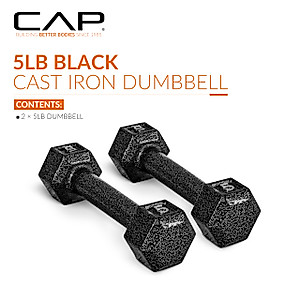 CAP Barbell Cast Iron Hex Dumbbell Weights (Pair), Black, 5 lb