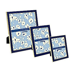 Laura Ashley 5x7 Navy Enamel Picture Frame, Gold Metal Edge with Easel, for Countertop, Counterspace, Tabletop Display, Bookshelf, Desk, Wall Décor, Photo Gallery (5x7, Navy W/Gold)