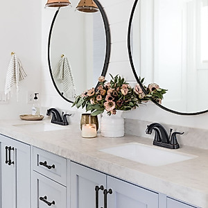 WOWOW Bathroom Faucet 4 inch Centerset Oiled Rubbed Bronze Bathroom Sink Faucet Lift Rod Drain Assembly Stainless Steel Faucets for Bathroom Faucet Retro Lavatory Faucet